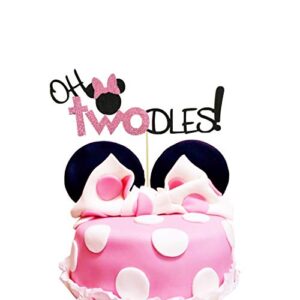 oh twodles pink mouse cake topper mouse second 2nd birthday party supplies decorations for baby girl bday