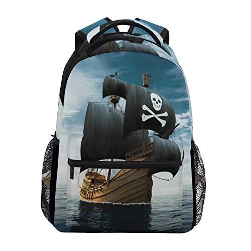 AUUXVA TropicalLife Pirate Ship Backpacks School Bookbag Shoulder Backpack Hiking Travel Daypack Casual Bags