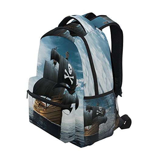 AUUXVA TropicalLife Pirate Ship Backpacks School Bookbag Shoulder Backpack Hiking Travel Daypack Casual Bags