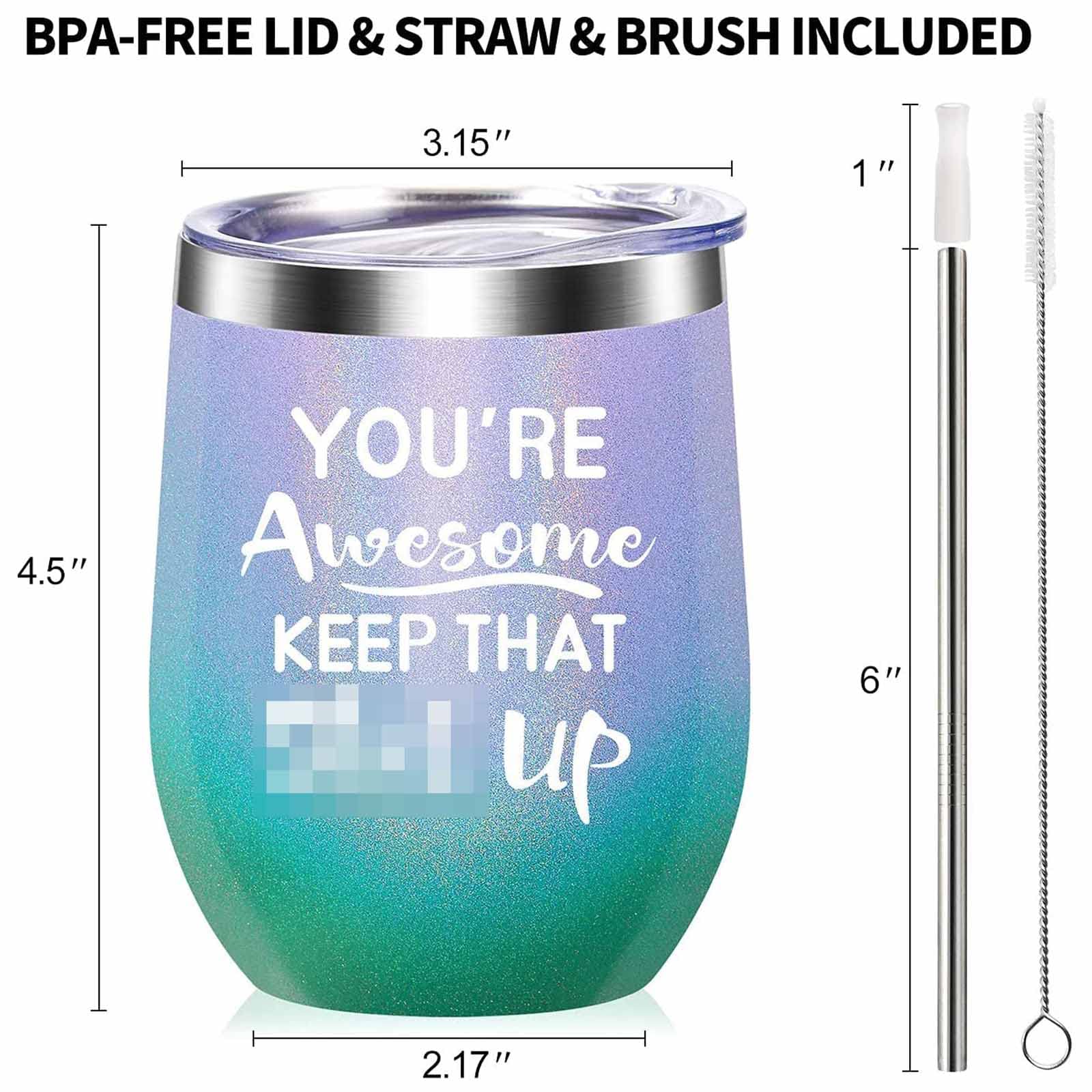 Sheng Run You're Awesome Keep That Up - Inspirational Thank You Gifts, New Job Congratulation Christmas Funny Birthday Gifts Idea for Women, Friends, Employee, Coworkers, Wine Tumbler Black, 12 oz