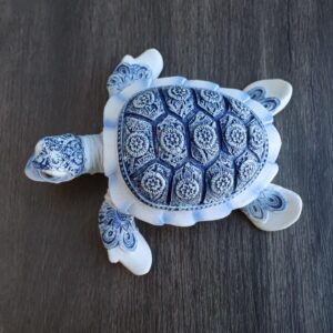 Ebros Terracotta Blue and White Feng Shui Celestial Sea Turtle Statue 4.5" Wide Talisman of Stability and Fortune Lucky Tortoise Figurine Decorative Zen Turtles Tortoises