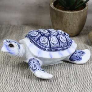 Ebros Terracotta Blue and White Feng Shui Celestial Sea Turtle Statue 4.5" Wide Talisman of Stability and Fortune Lucky Tortoise Figurine Decorative Zen Turtles Tortoises