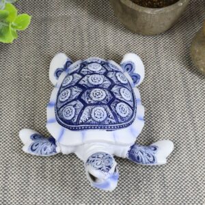 Ebros Terracotta Blue and White Feng Shui Celestial Sea Turtle Statue 4.5" Wide Talisman of Stability and Fortune Lucky Tortoise Figurine Decorative Zen Turtles Tortoises