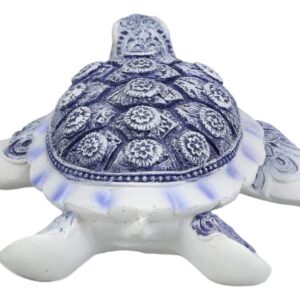 Ebros Terracotta Blue and White Feng Shui Celestial Sea Turtle Statue 4.5" Wide Talisman of Stability and Fortune Lucky Tortoise Figurine Decorative Zen Turtles Tortoises