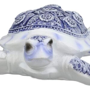 Ebros Terracotta Blue and White Feng Shui Celestial Sea Turtle Statue 4.5" Wide Talisman of Stability and Fortune Lucky Tortoise Figurine Decorative Zen Turtles Tortoises