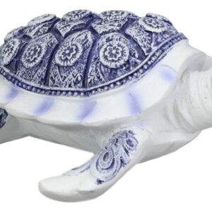 Ebros Terracotta Blue and White Feng Shui Celestial Sea Turtle Statue 4.5" Wide Talisman of Stability and Fortune Lucky Tortoise Figurine Decorative Zen Turtles Tortoises