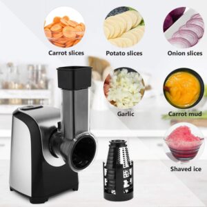 Plohee Electric Slicer Shredder Salad Shooter - 150W One-Touch Control Cheese Shredder, Fruits Vegetable Cutter Cheese Grater with 5 Attachments for Home Kitchen Use