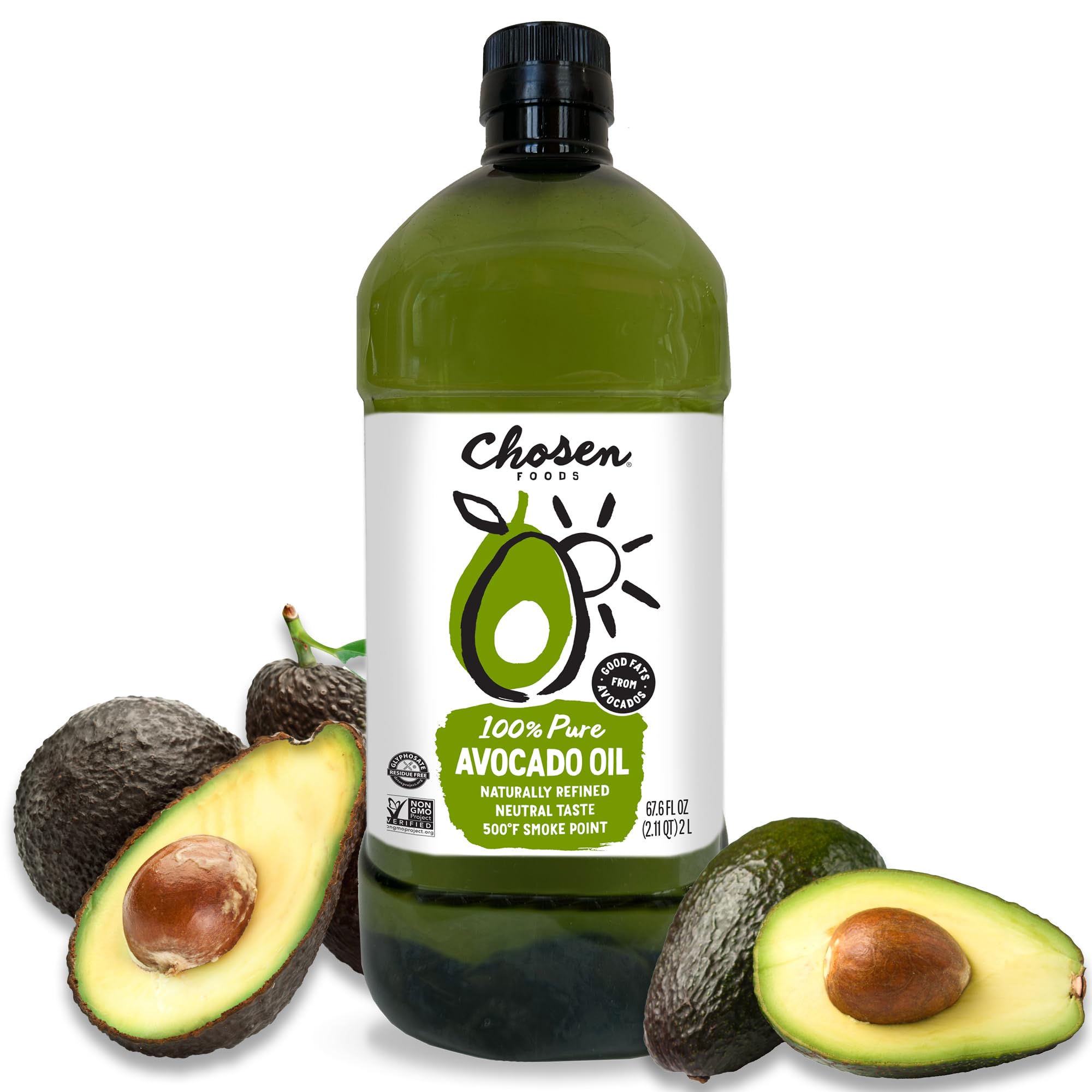 Chosen Foods 100% Pure Avocado Oil, Keto and Paleo Diet Friendly, Kosher Oil for Baking, High-Heat Cooking, Frying, Homemade Sauces, Dressings and Marinades (2 liters)