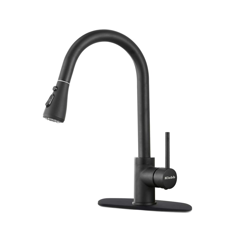 Klabb 8008 Kitchen Faucet Matte Black Single Handle Brass Pull Out Kitchen Faucet with Sprayer with Desk Plate