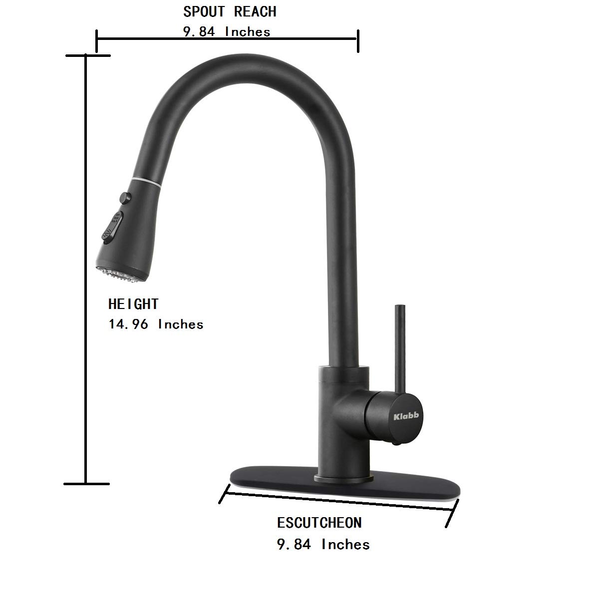 Klabb 8008 Kitchen Faucet Matte Black Single Handle Brass Pull Out Kitchen Faucet with Sprayer with Desk Plate