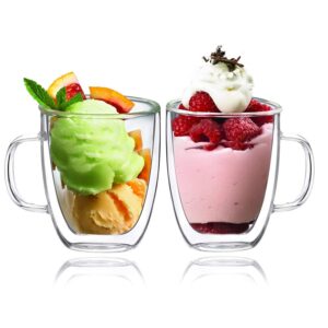 boqo glass cups,double walled insulated drinking glasses with handle,set of 2 mugs(400ml water glasses)