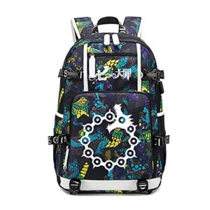 the seven deadly sins gold print oxford usb charging laptop backpack anime travel bagpack men large bookbag(26)