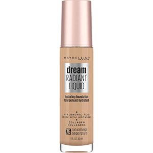 Maybelline Dream Radiant Liquid Medium Coverage Hydrating Makeup, Lightweight Liquid Foundation, Natural Beige, 1 Count