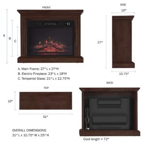 Mobile Electric Fireplace with Mantel - Portable Heater on Wheels with Remote Control, Light-Adjustable LED Flames, and Faux Logs by Northwest (Brown)