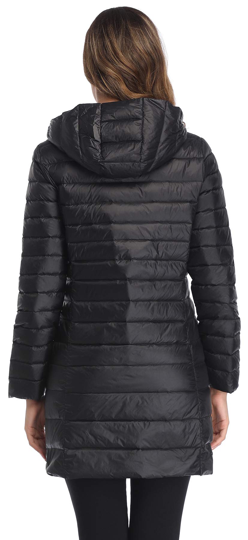 Obosoyo Women's Winter Packable Down Jacket Plus Size Lightweight Long Down Outerwear Puffer Jacket Hooded Coat Black XL