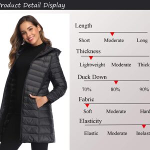 Obosoyo Women's Winter Packable Down Jacket Plus Size Lightweight Long Down Outerwear Puffer Jacket Hooded Coat Black XL