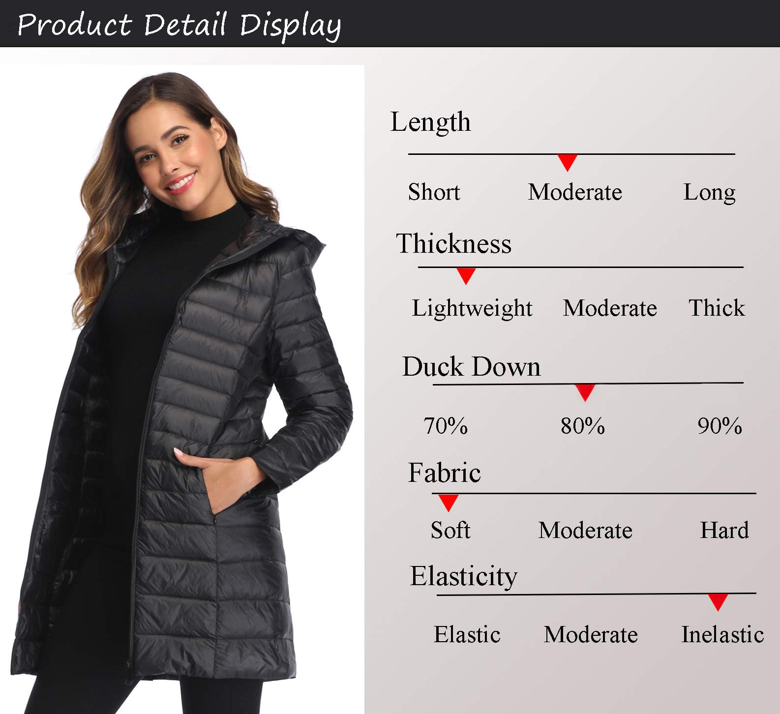 Obosoyo Women's Winter Packable Down Jacket Plus Size Lightweight Long Down Outerwear Puffer Jacket Hooded Coat Black XL