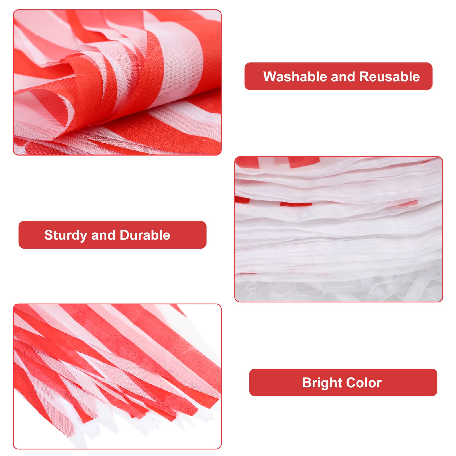 RUBFAC 170ft 120pcs Red and White Striped Pennant Banner, Carnival Circus Decorations Supplies, String Triangle Bunting Flags, Kids Birthday, New Year Eve Celebration Supplies