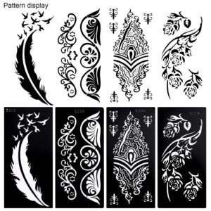 Konsait 10Sheets Large Temporary Tattoo Stencils, Reusable Henna Tattoo Sticker Template Feather Butterfly Mandala Flower Jewelry Face Body Art Glitter Tattoo Stencil Kit for Adults Women Girls