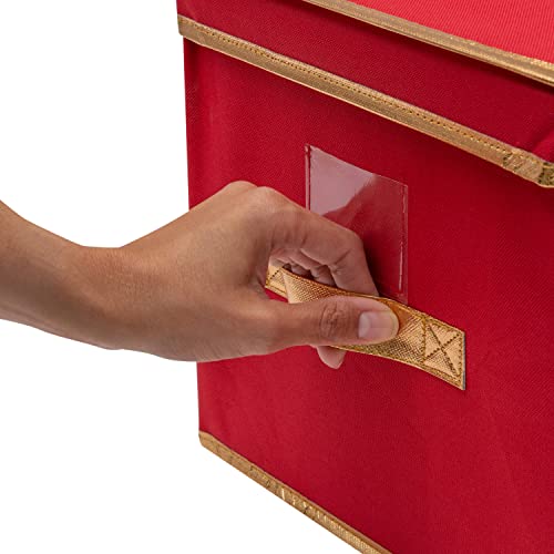 Simplify Holiday Jumbo Storage Box | Christmas Décor Organizer | Good for Seasonal Items | Closet Storage | Collapsible | Lidded | Red