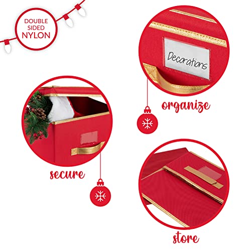 Simplify Holiday Jumbo Storage Box | Christmas Décor Organizer | Good for Seasonal Items | Closet Storage | Collapsible | Lidded | Red