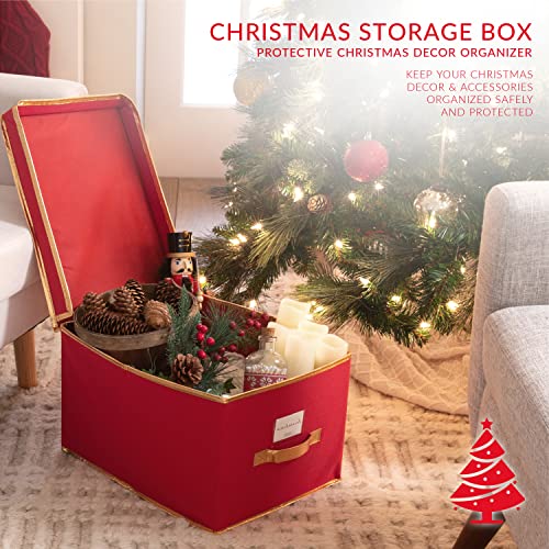 Simplify Holiday Jumbo Storage Box | Christmas Décor Organizer | Good for Seasonal Items | Closet Storage | Collapsible | Lidded | Red