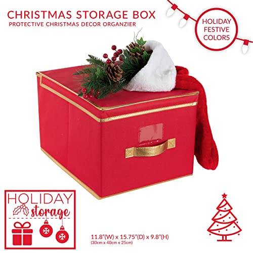 Simplify Holiday Jumbo Storage Box | Christmas Décor Organizer | Good for Seasonal Items | Closet Storage | Collapsible | Lidded | Red