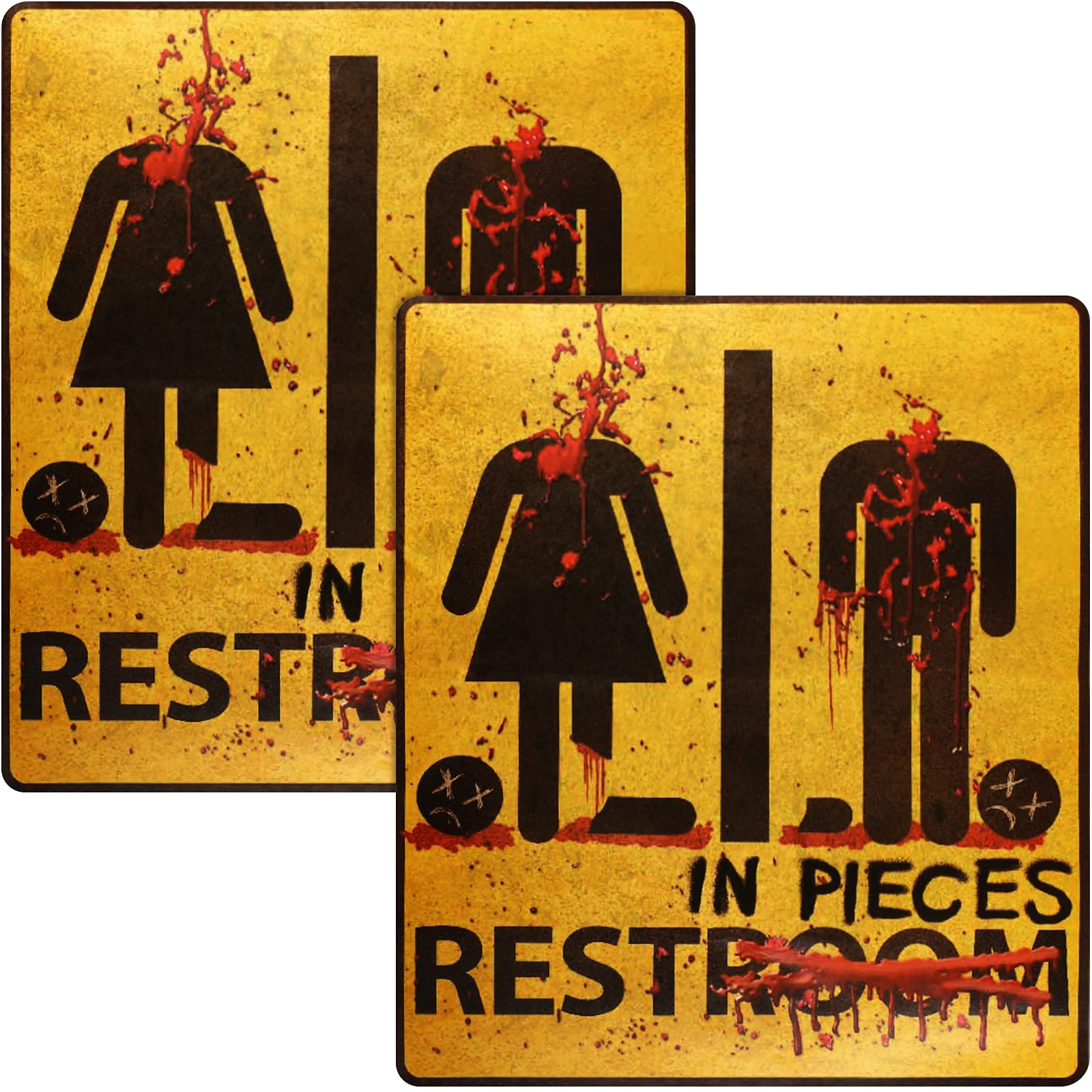 2 Pieces Halloween Stickers Scary Restroom Sign Sticker Halloween Door Wall Decals Decoration for Ghost House and Horror Themed Parties