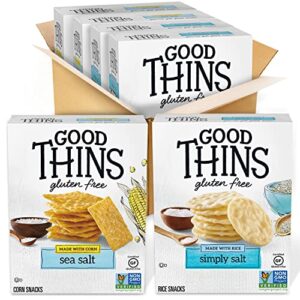 good thins rice & corn snacks gluten free crackers variety pack, 4 boxes