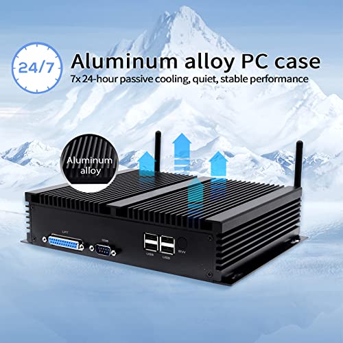 Industrial Fanless Mini Desktop PC Core i7 8GB RAM Mini PC Windows 11 / Linux, Mini Industrial PC 256GB SSD, 4K HD DP EDP Three Screen Displays, Dual NIC, CPU 8550U Fanless PC, Full Metal Case