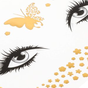 Konsait 8 Sheets Face Tattoo Sticker Metallic Temporary Transfer Tattoo Waterproof Face Jewels for Women Girls Make Up Dancer Costume Parties, Shimmer Glitter Gold Tattoos,Butterfly Star Freckle Scale