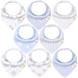 keababies 8-pack organic baby bandana drool bibs - stylish unisex bandana bibs, super absorbent bandana drool bibs, gentle teething bibs for infants, organic cotton baby bib (constellation)