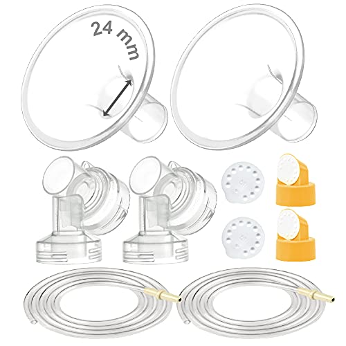 Maymom Breast Pump Kit Compatible with Medela Pump in Style Advanced Pump; 2xTwo-Piece 24mm Breastshield, 2 Valve, 4 Membrane, 2 Replacement Tubing; Replacement Part for Medela Shield, Medela Valve