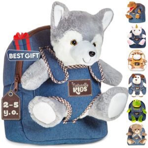 wolf backpack, wolf toys for girls boys, wolf stuffed animal, husky toy for kids