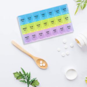 Weekly Pill Organizer - (Pack of 2) 21 Day Pill Planners for Pills Vitamins & Medication, Pill Box 3 Times-a-Day Medication Reminder Boxes, Easy to Read & Travel Friendly