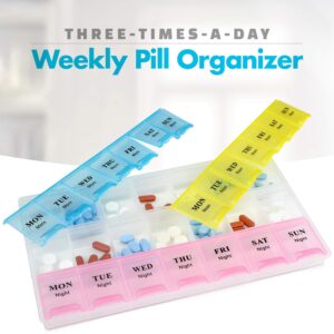 Weekly Pill Organizer - (Pack of 2) 21 Day Pill Planners for Pills Vitamins & Medication, Pill Box 3 Times-a-Day Medication Reminder Boxes, Easy to Read & Travel Friendly