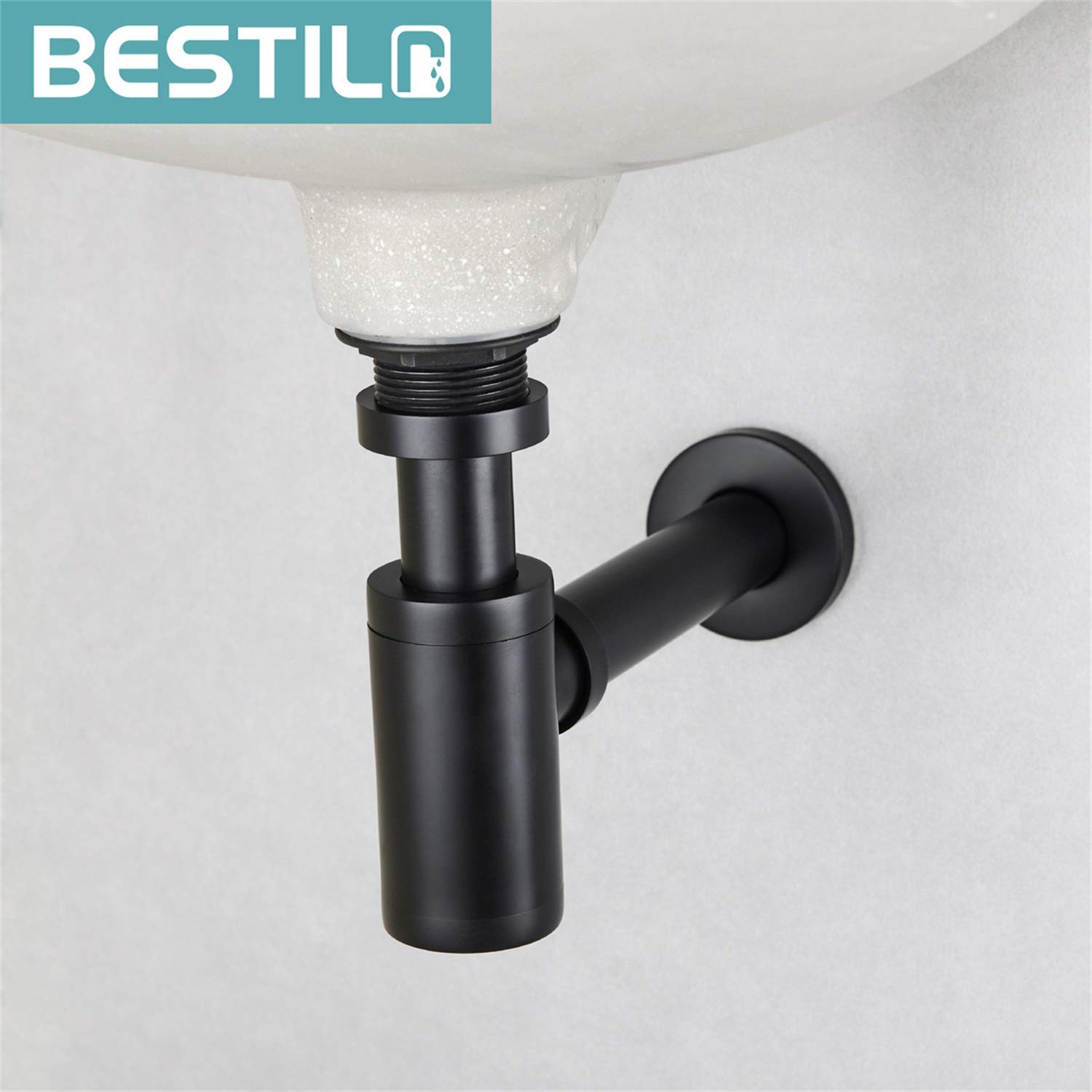 BESTILL Bottle P Trap Drain Kit for Bathroom Basin Sink, Matte Black