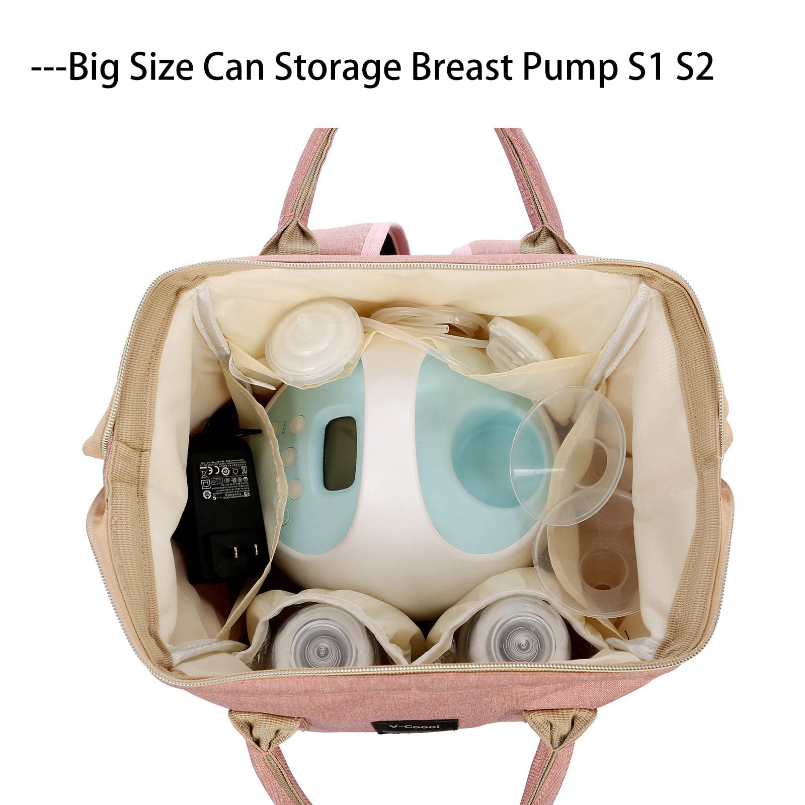 V-COOOL Breast Pump Bag with Cooler Double-layer Fresh-Keeping Bag Double Layer for Mother Outdoor Working Backpack with USB Charging Port(Pink)