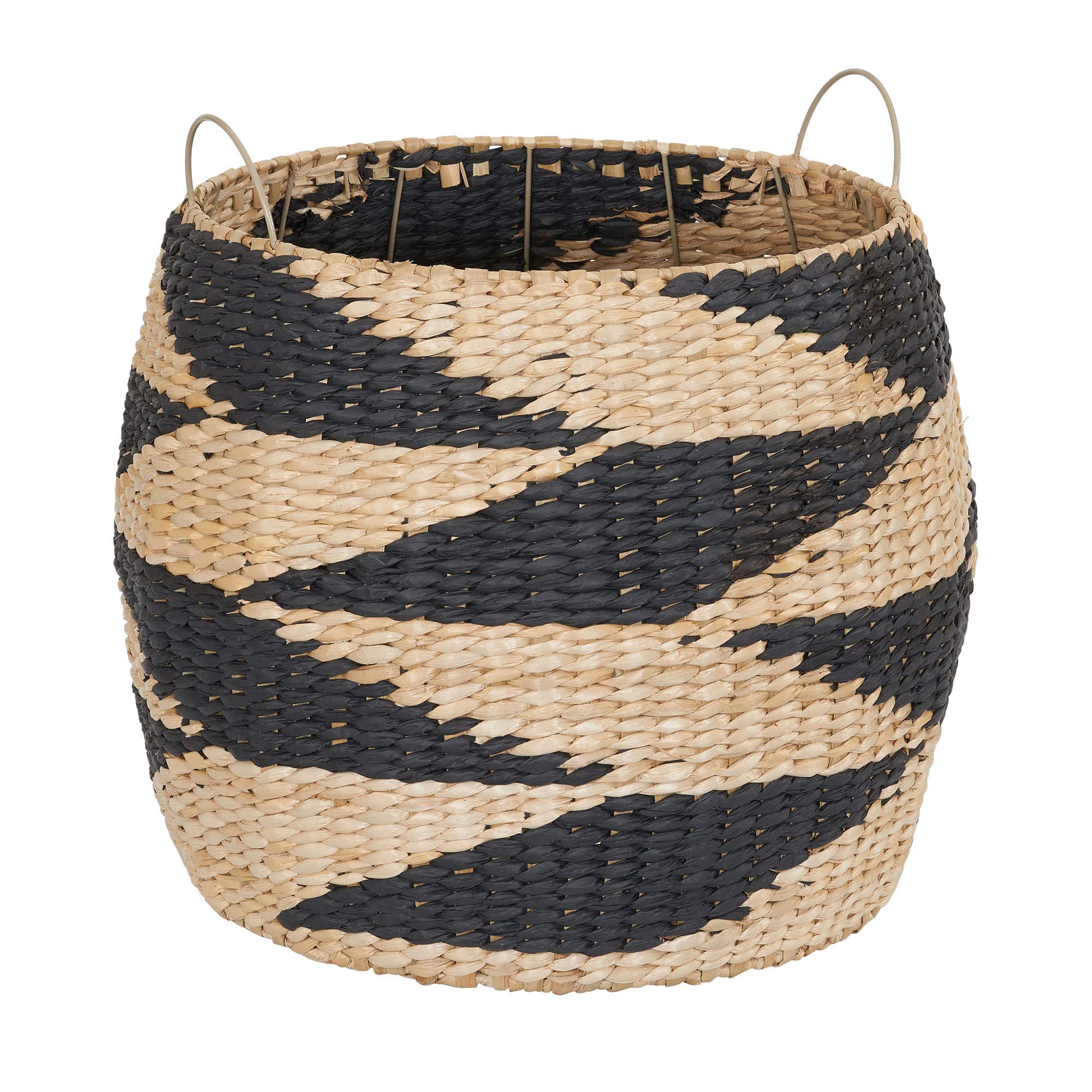 Household Essentials Black and Brown Large Woven Wicker Storage Basket with Handles Decorative