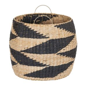 Household Essentials Black and Brown Large Woven Wicker Storage Basket with Handles Decorative