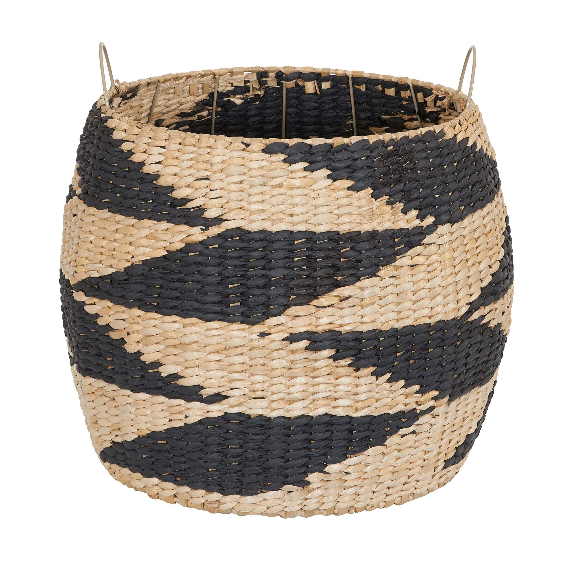 Household Essentials Black and Brown Large Woven Wicker Storage Basket with Handles Decorative