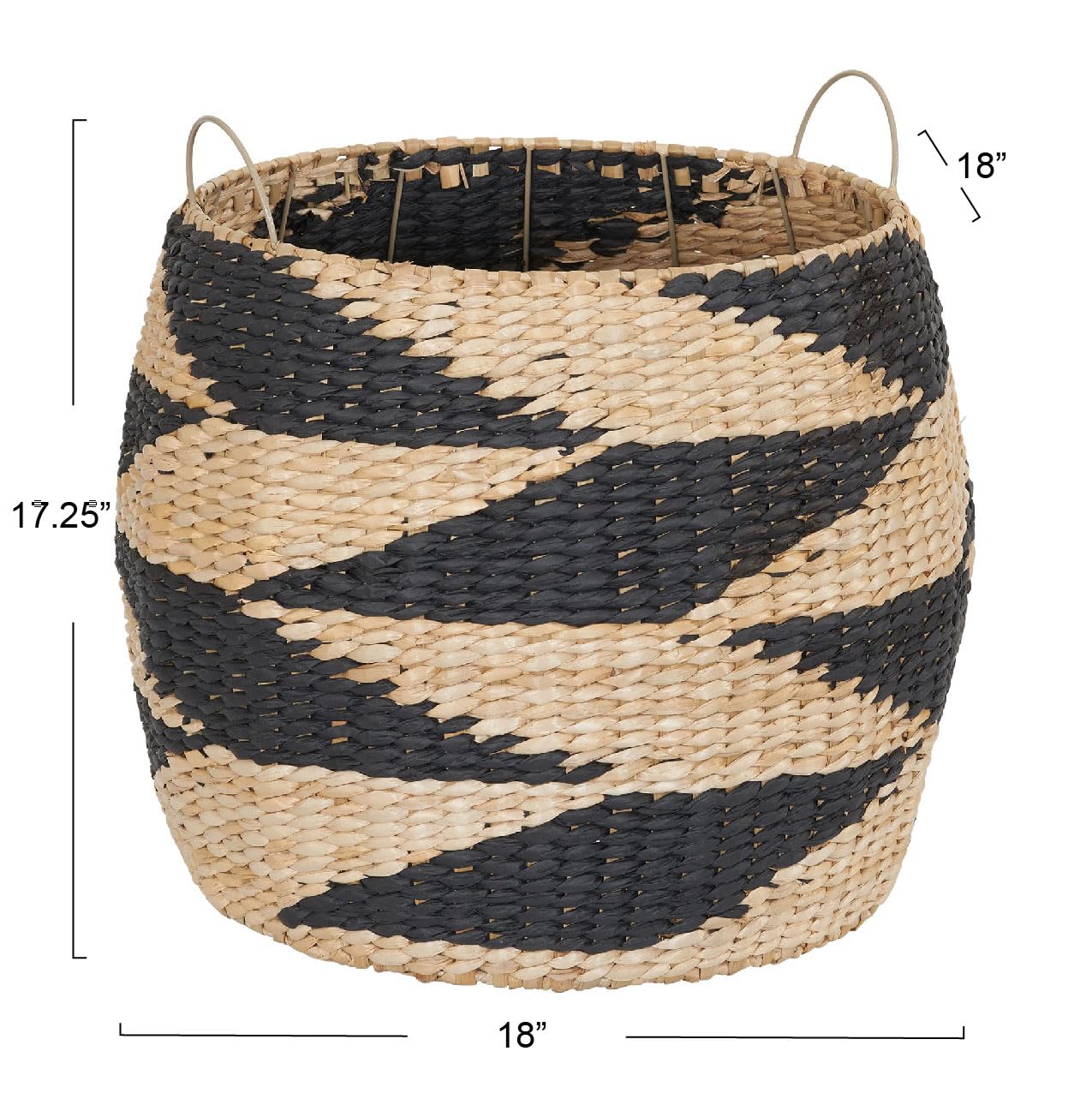 Household Essentials Black and Brown Large Woven Wicker Storage Basket with Handles Decorative