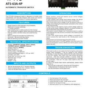 4PRO ATS-63A-4P-v3, 50/60Hz, Automatic Transfer Changeover Switch