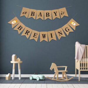 Baby Is Brewing Banner Linen Baby Shower Banner Gender Reveal Baby Bottle Banner for Pregnancy Celebration Diaper Party Decoration Supplies