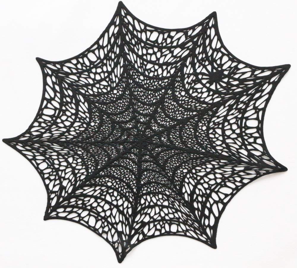 Wintop Group Vinyl Placemat Hollow Out Design, Set of 6, Functional Mat for Dining Table Durable Non-Slip, Halloween Black Spider Web