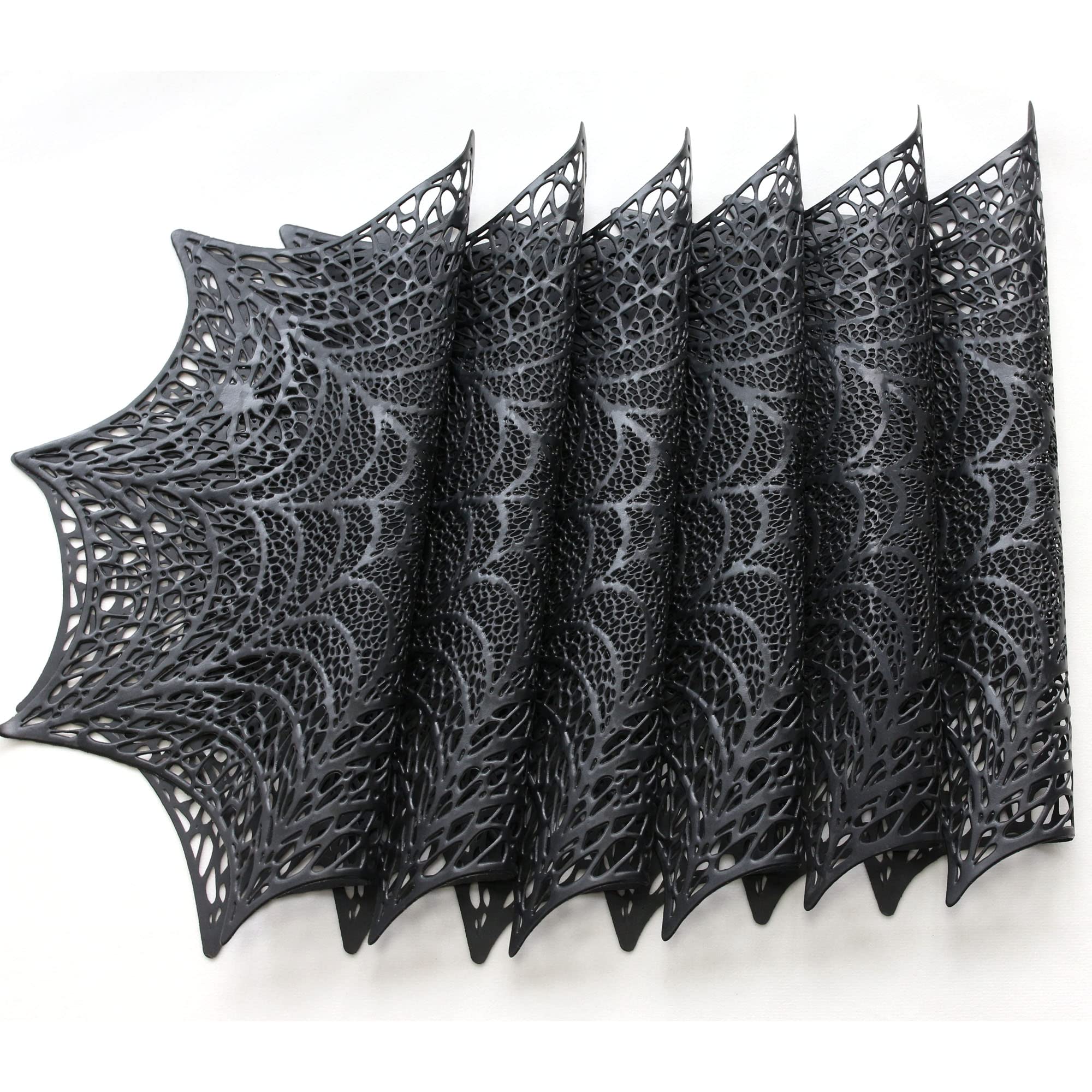 Wintop Group Vinyl Placemat Hollow Out Design, Set of 6, Functional Mat for Dining Table Durable Non-Slip, Halloween Black Spider Web