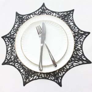 Wintop Group Vinyl Placemat Hollow Out Design, Set of 6, Functional Mat for Dining Table Durable Non-Slip, Halloween Black Spider Web