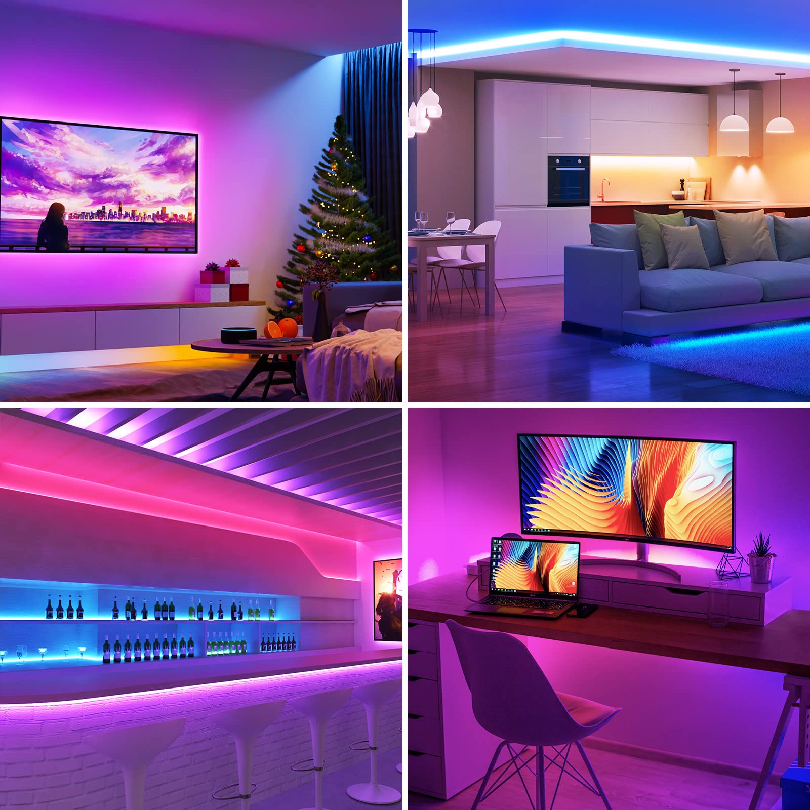 LE LED Strip Lights, RGB 5050 LED Strips with Remote Controller, Color Changing Tape Light with 12V Power Supply for Room, Bedroom, TV, Kitchen, Desk