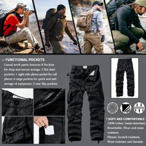 AKARMY Men's Casual Relaxed Fit Cargo Pants with Pockets, Outdoor Camo Cotton Work Pants for Men(No Belt) 3354 Black 38