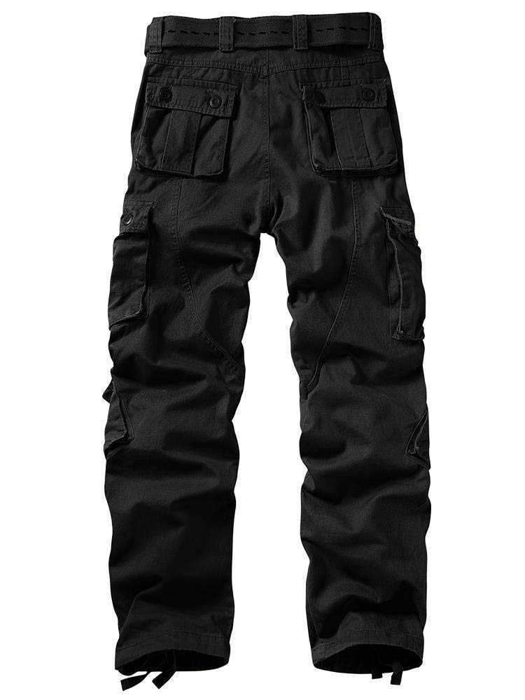 AKARMY Men's Casual Relaxed Fit Cargo Pants with Pockets, Outdoor Camo Cotton Work Pants for Men(No Belt) 3354 Black 38